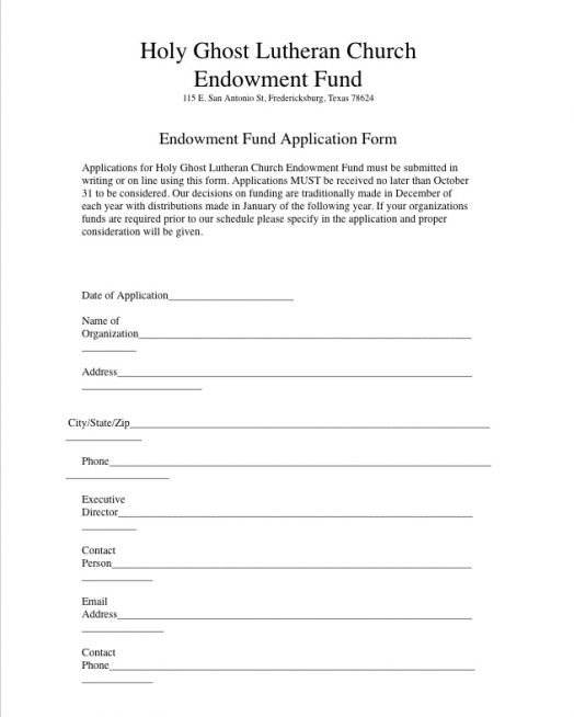 Endowment Fund Grant Application – Holy Ghost Lutheran Church